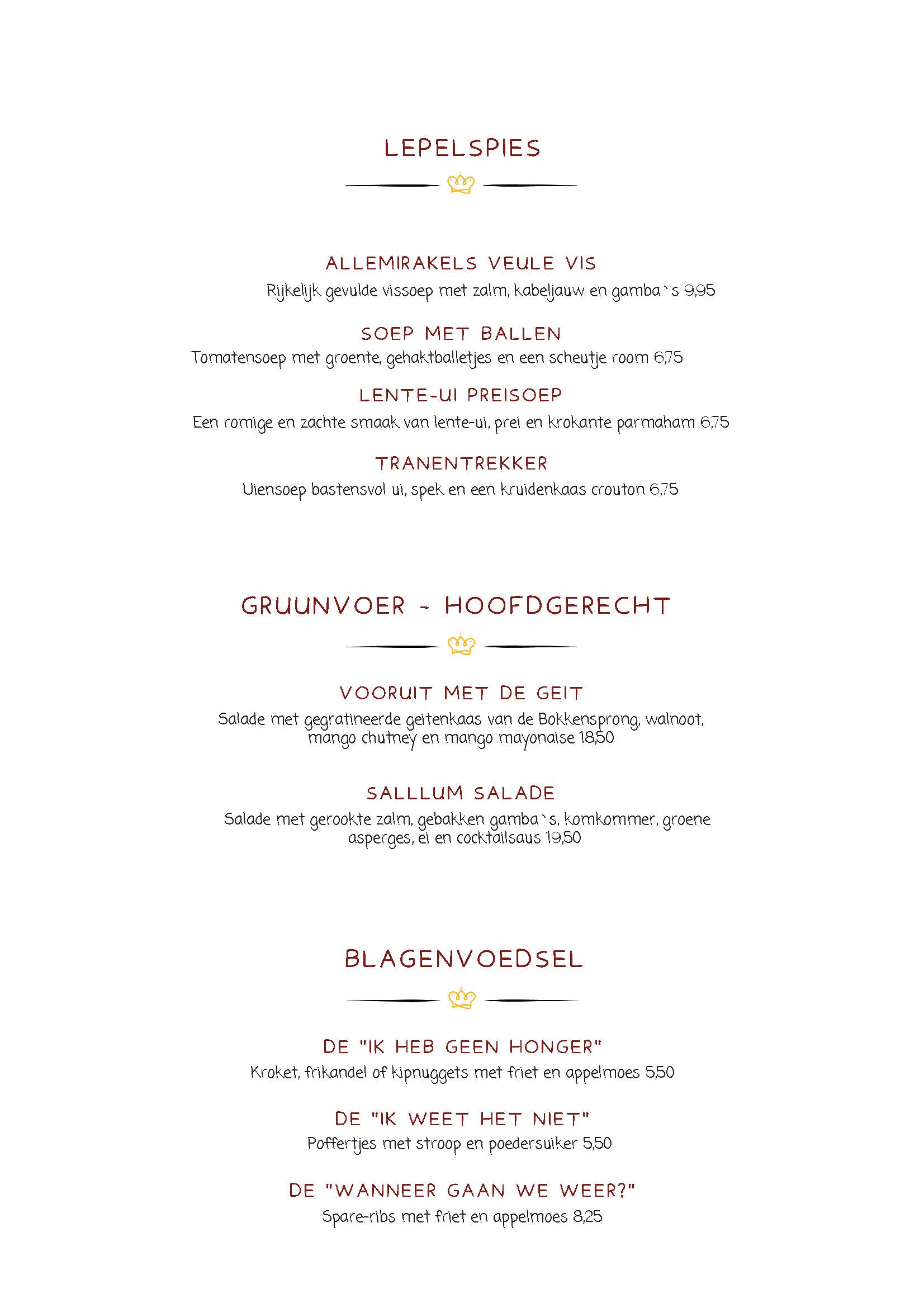 Menu - De Heeren van Dorth